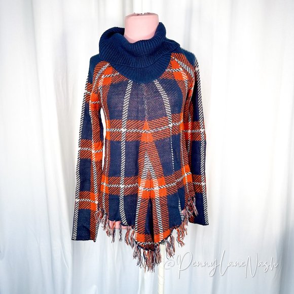 Absolutely Famous | Sweaters | Absolutely Famous Plaid Cowl Neck Fringe ...